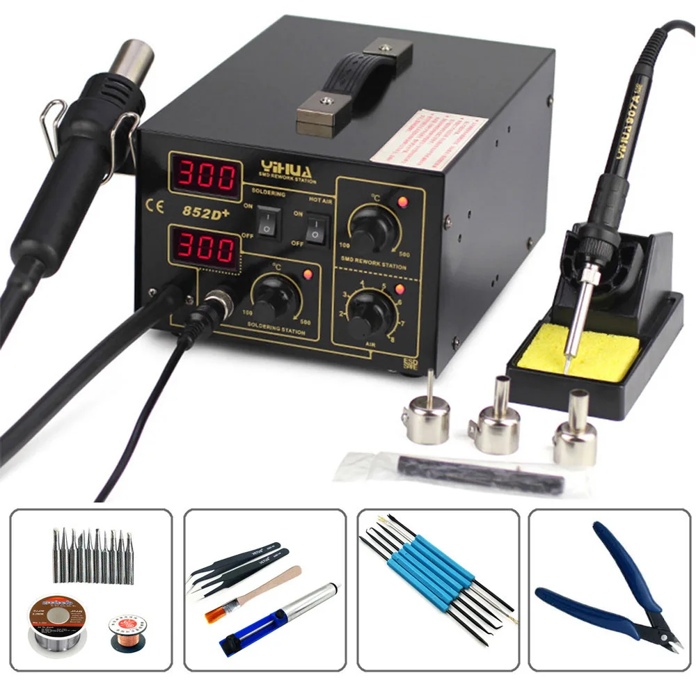 YIHUA-pistola de aire caliente 852D + 2 en 1, estación de soldadura Digital SMD, estación de ...