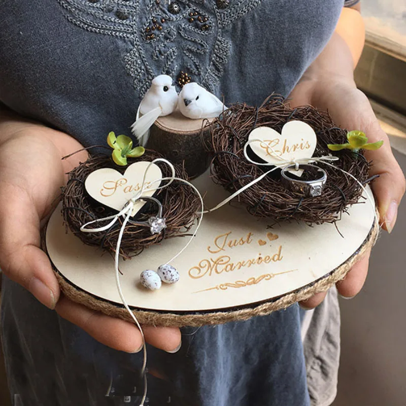 1pcs New Creative Unique custom name Nest Rings holder personalized Wedding Proposal Engagement decoration ring pillow AliExpress