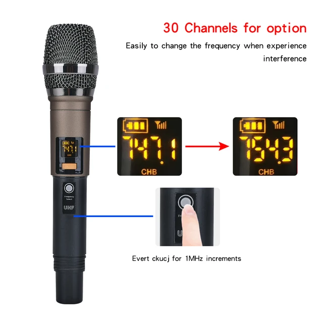 EYK Stereo Audio Mixer Build-in UHF Wireless Mics 4 Channels Mixing ...