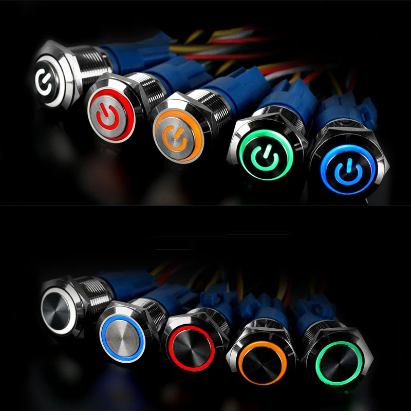 16mm Metal Push Button Switch Power Button Led Light Waterproof Flat ...