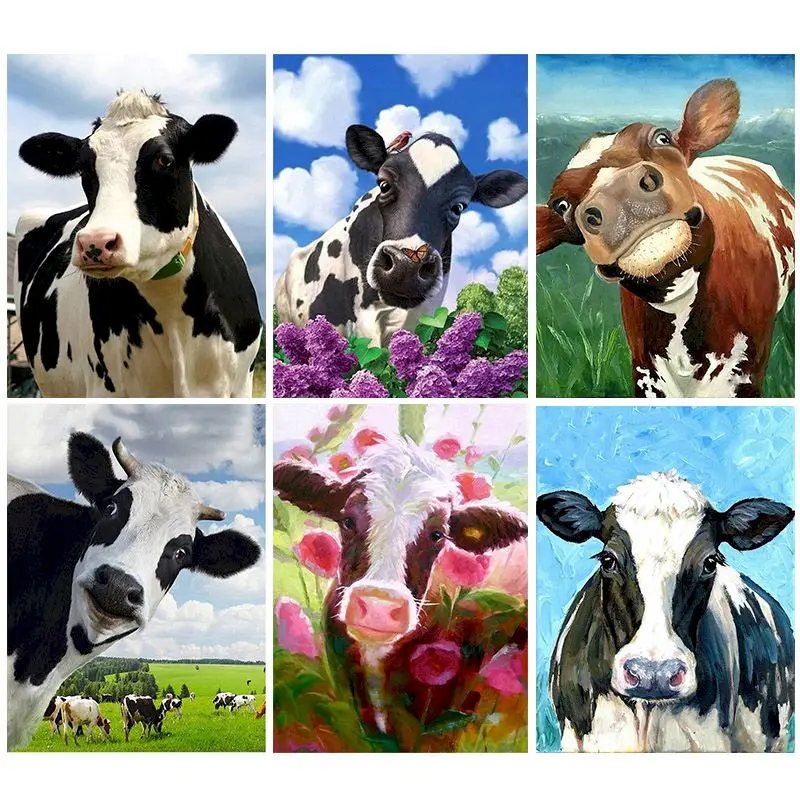 GATYZTORY DIY Painting By Numbers Cow HandPainted Oil Painting Animal ...