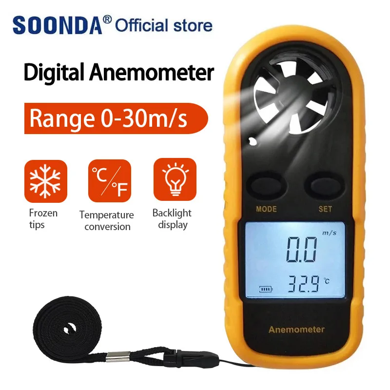 Mini Digital Anemometer LCD Handheld Air Flow Tester Wind Speed Meter ...