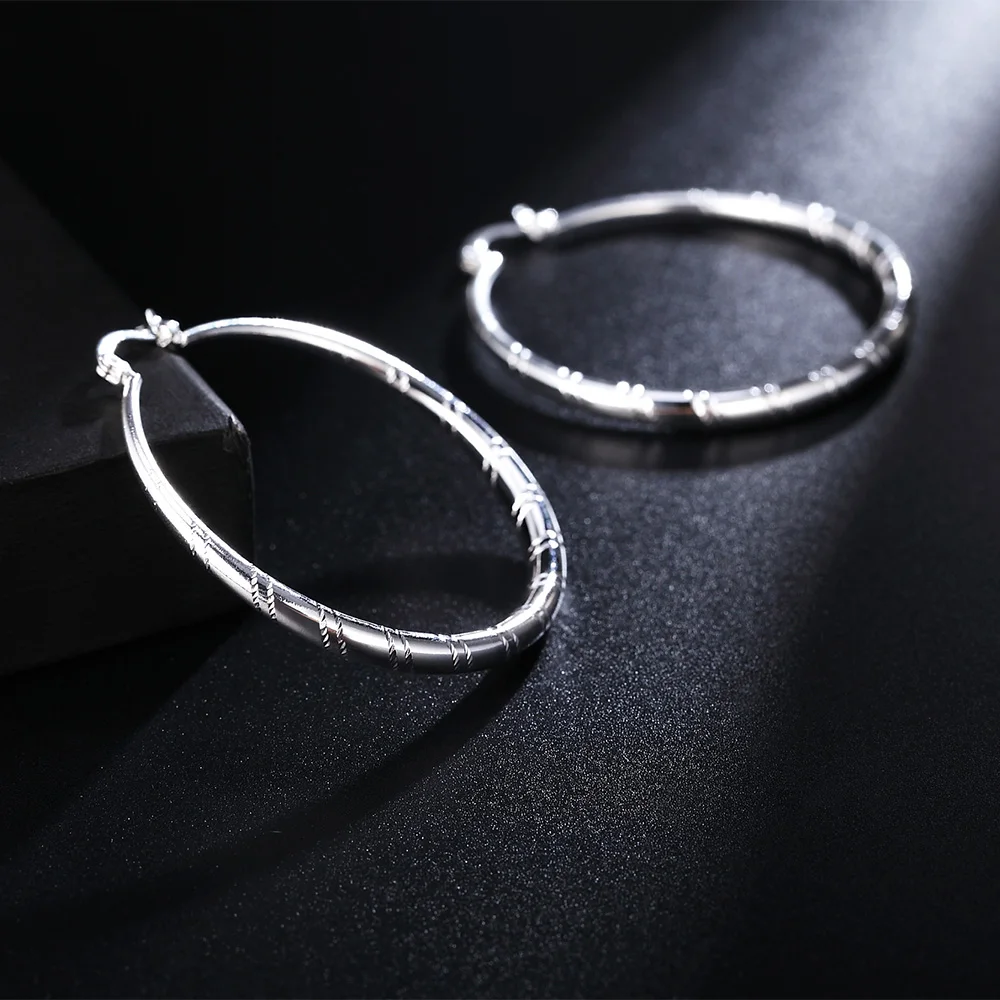 925 Stamp Silver color 3/4/5/6cm big circle hoop earrings for women ...