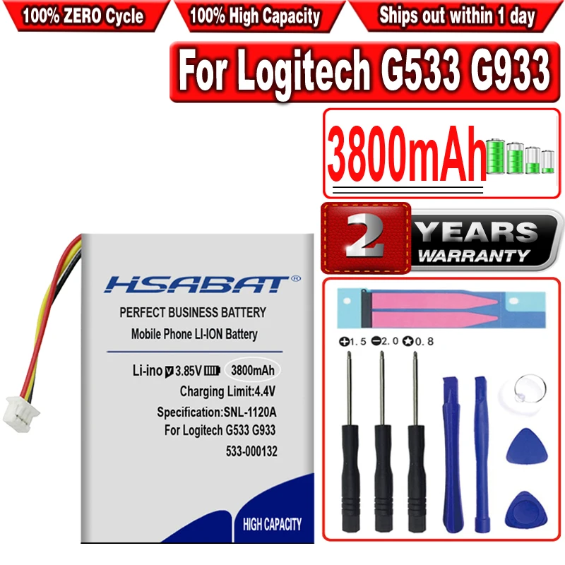 Hsabat 3800mah 533-000132 Battery For Logitech G533 G933 G533s G933s ...