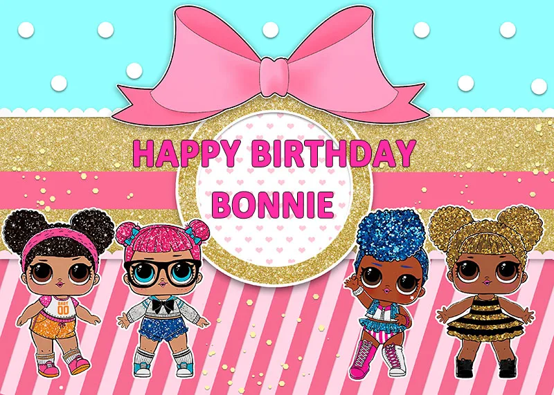 GFUITRR Birthday Lol Doll Photography Backdrop Polka Dots Stripes Bow ...