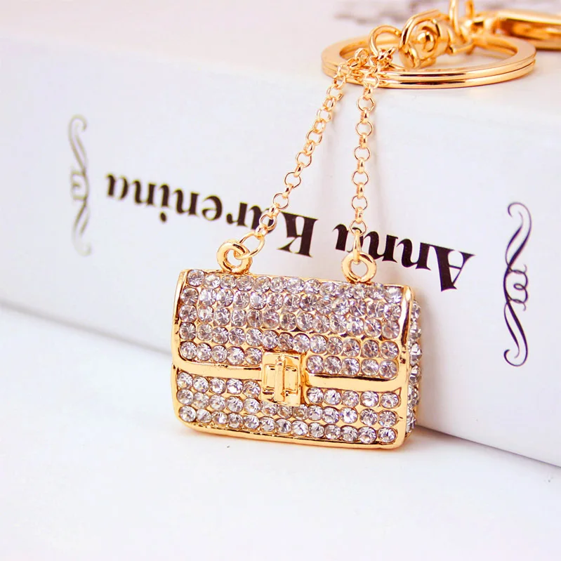 Fashion creative square women's chain bag shape keychain white ...