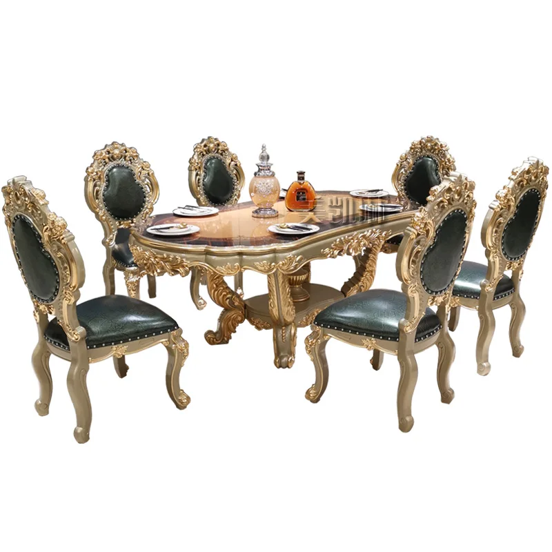European-style luxury wood carved long dining table, restaurant high ...