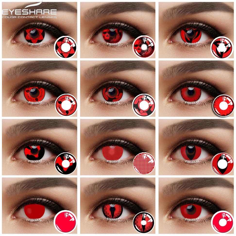 Eyeshare cosplay cor lentes de contato para olhos vermelho série ...