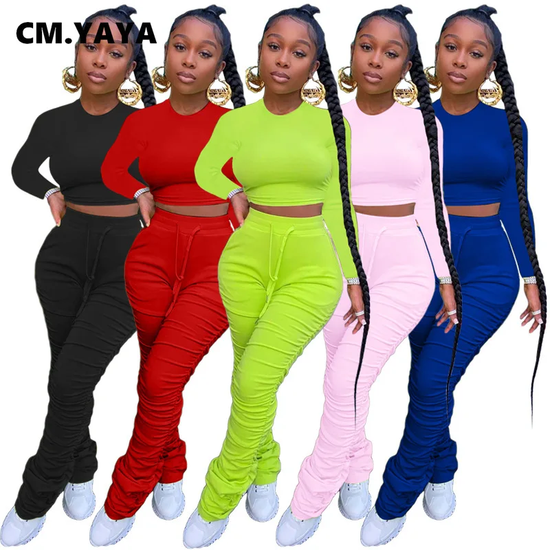 Cm Yaya Sportwear Sweatsuit Womens Set Long Sleeve Tee Tops Stacked