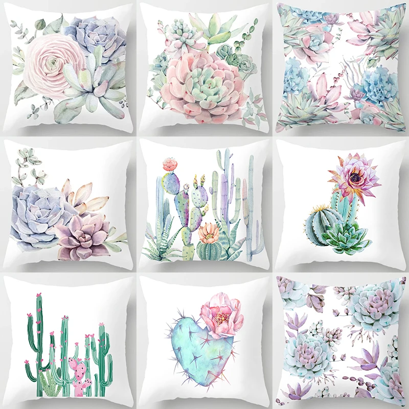 Cactus Flower Pattern Summer Decorative Cushions Pillowcase Polyester ...