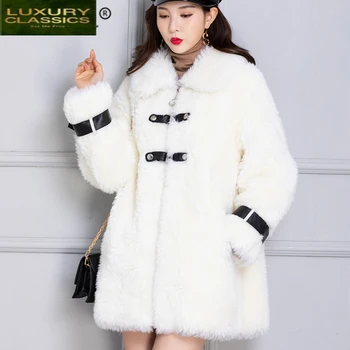 Feminino casaco de pele real kroean sheep shearing jacket 2021 inverno jaqueta feminina real lã ...
