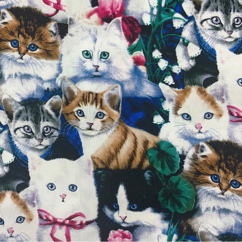 140cm Wide Cartoon Cat Fabric 100%cotton Fabric Telas Patchwork Groups ...