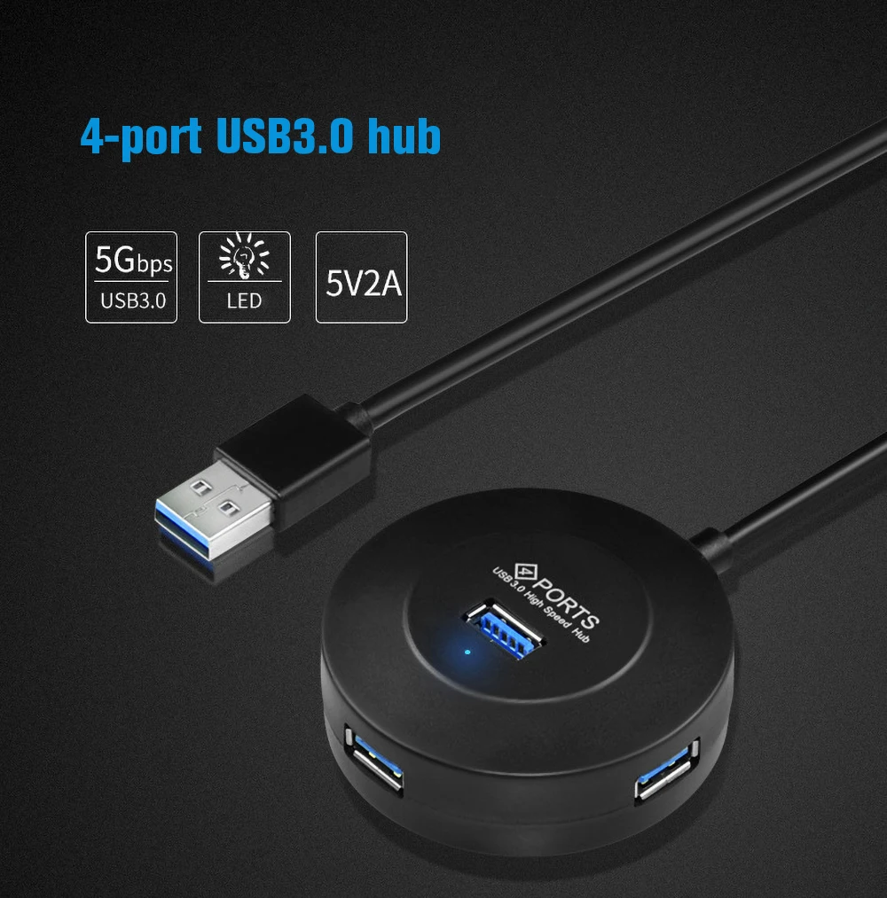 Divisor USB 3,0 redondo portátil para ordenador, extensor de 4 puertos ...