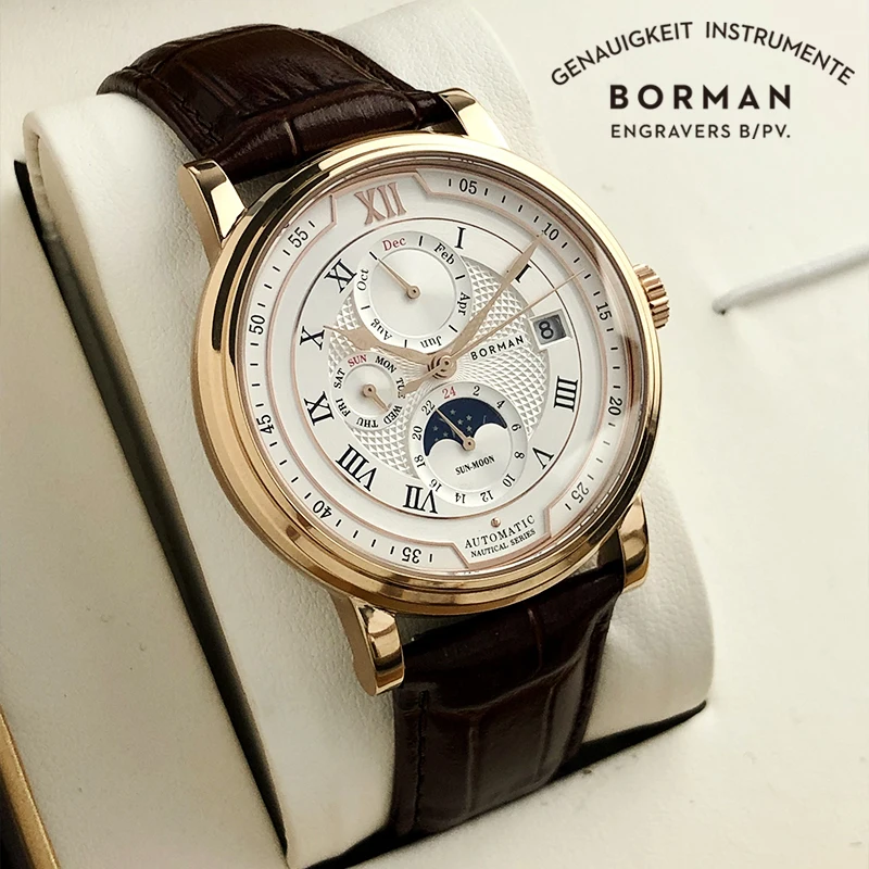 BORMAN-Rose-Golden-Elegant-Moon-Phase-Design-Calendar-Display-Brown ...