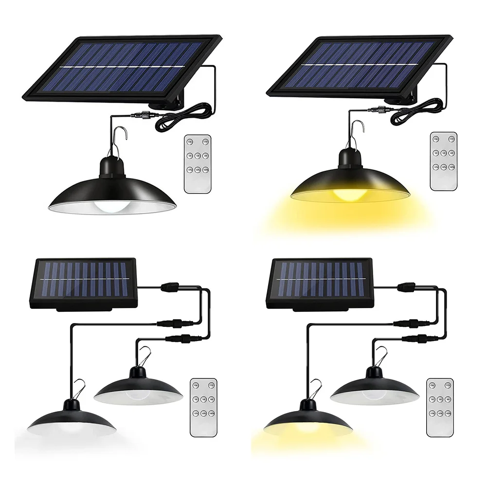 Waterproof Single/Double Head Solar Pendant Light Outdoor Indoor Solar ...