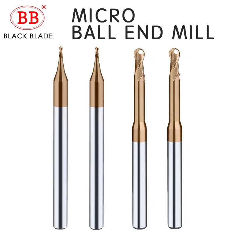 BB Micro Ball End Mill Carbide Rib Processing Cutter CNC Deep Long Neck Small Mini Tool R0.1 R0 ...