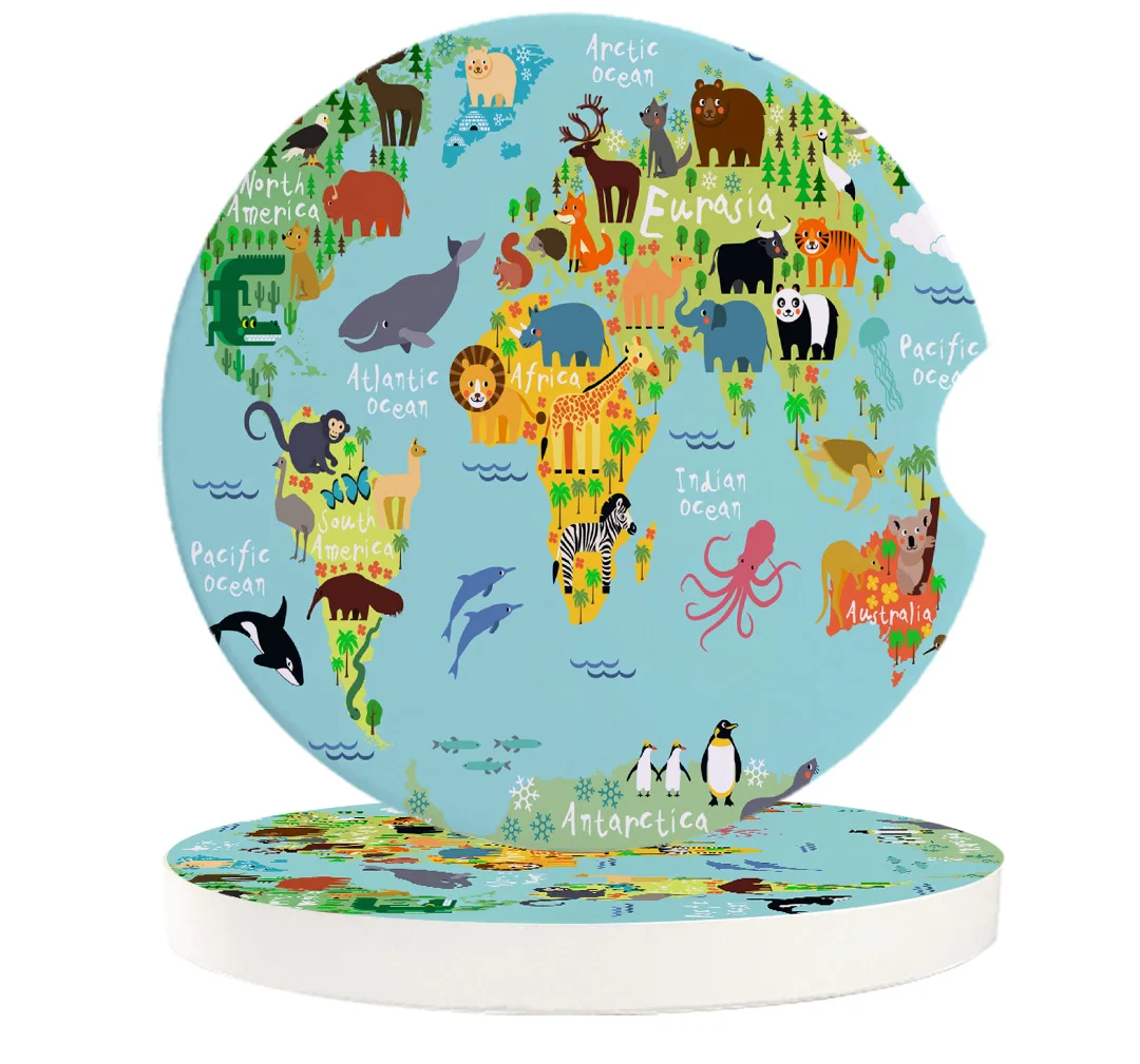 Set of 4 World Map Ceramic Coasters Drinkware Home & Living etna.com.pe