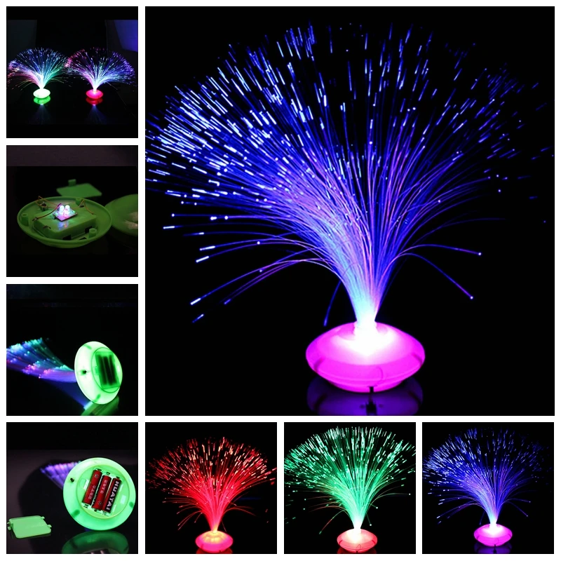 1/2pcs Color Changing LED Fiber Optic Night Light Lamp Stand Home Decor ...