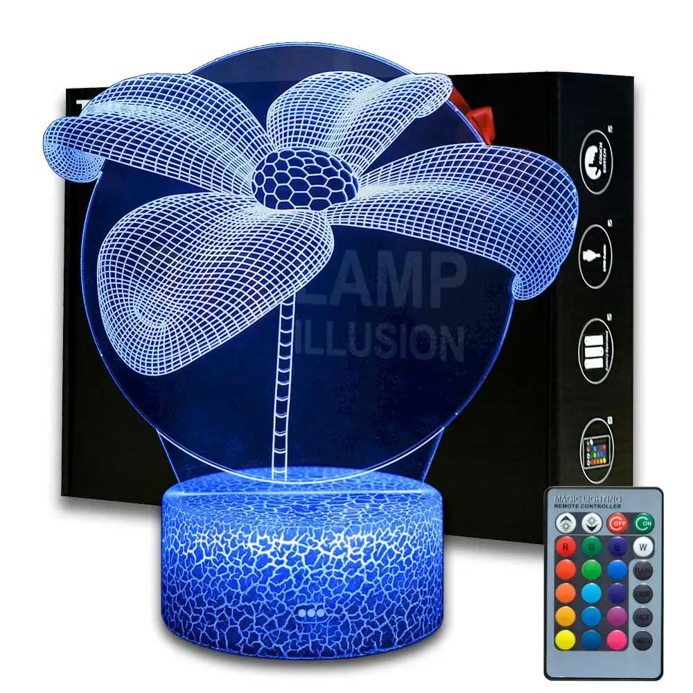 3d Illusion Flower Desk Lamp Touching Led Night Light Floral Design ...