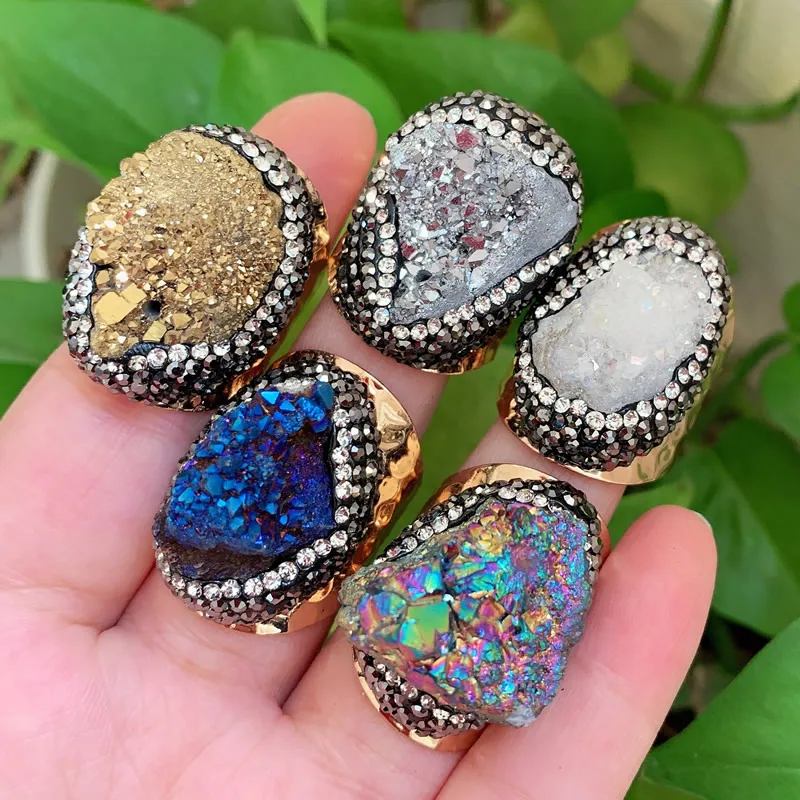 Raw Rock Mineral Stone Quartz Agates Ring Cuff Open Adjustable Midi ...