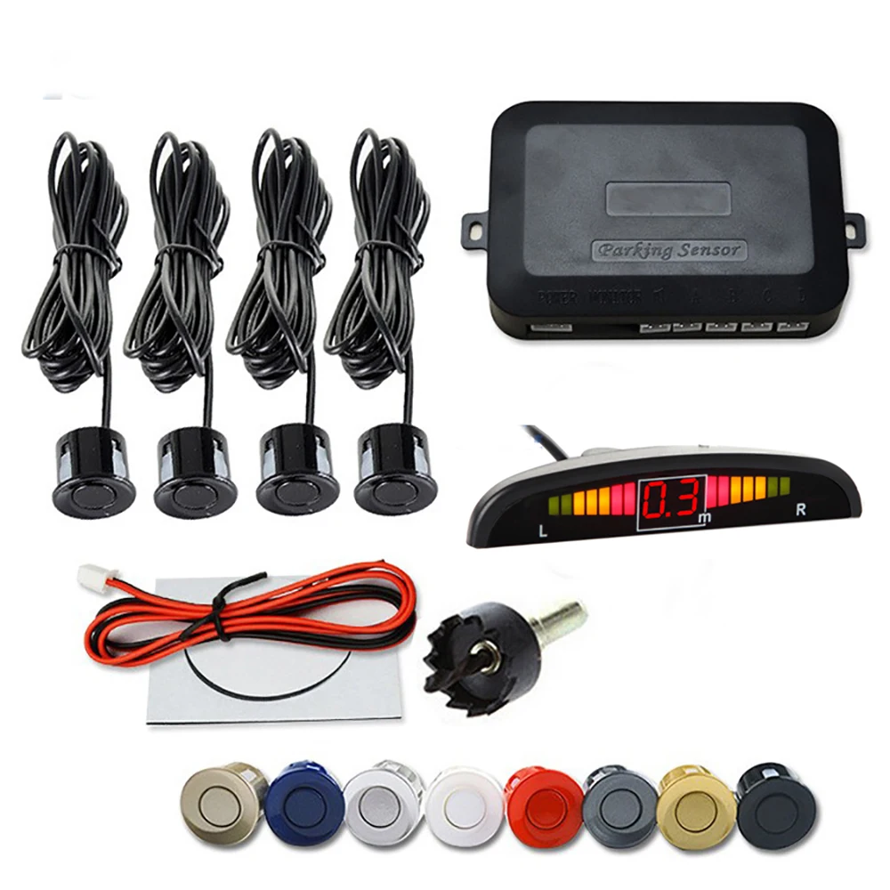 Car Led Parking Sensor Kit 4 Sensors 22mm Reverse Radar Sound Alert ...