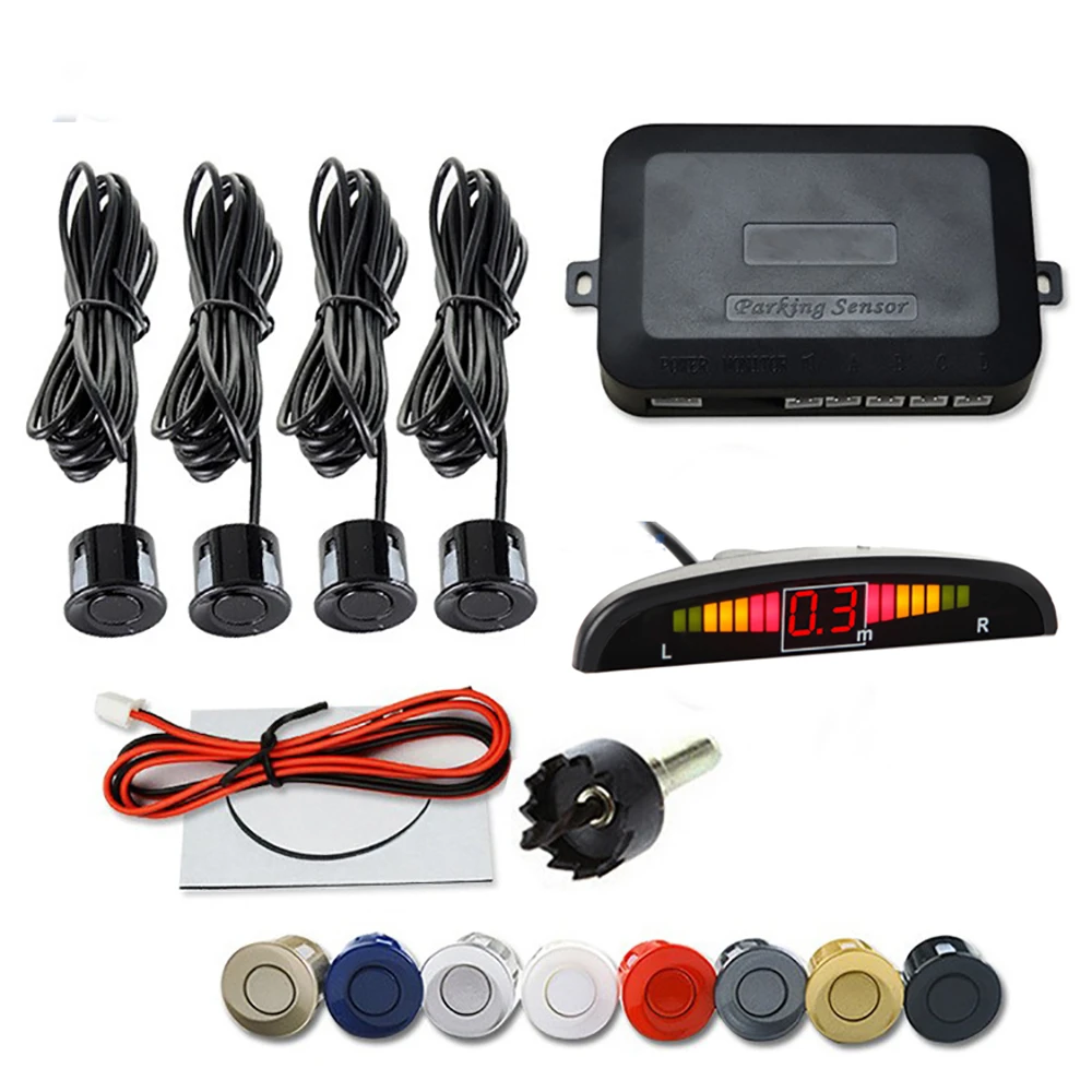 Car Led Parking Sensor Kit 4 Sensors 22mm Reverse Radar Sound Alert ...