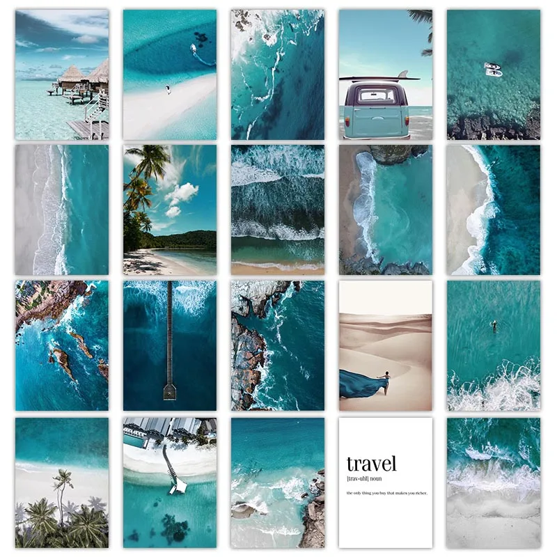 Coastline-Blue-Ocean-Wall-Poster-Print-Sea-Reef-Nordic-Canvas-Painting ...