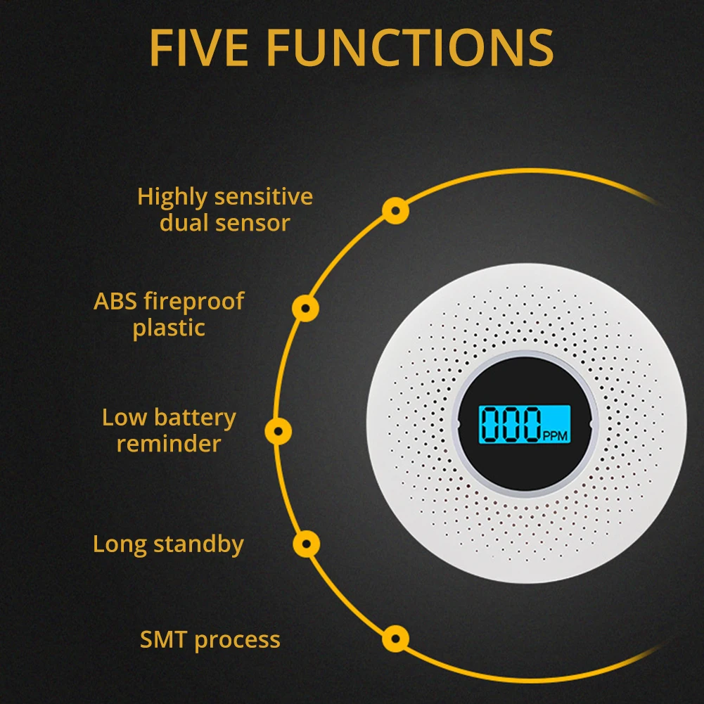 CO Carbon Monoxide Smoke Detector Warning Alarm Poisoning Gas LCD ...