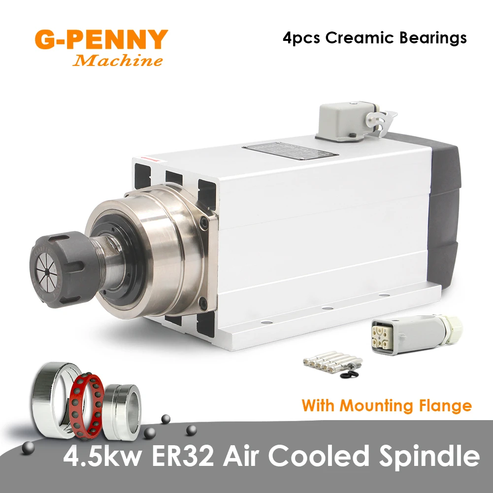 4.5kw ER32 air cooled spindle motor 220v/380v square spindle Ceramic ...