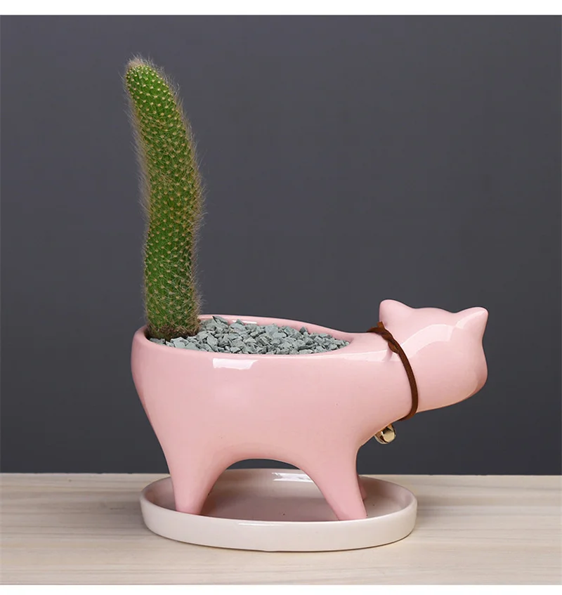 POT DE FLEUR,blue--Pot de fleurs en céramique pour chat qui marche ...