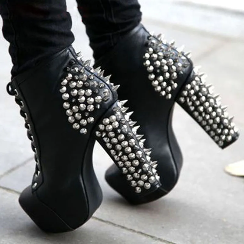 Sexy-Punk-Women-Spiky-Metal-Rivets-Studs-Chunky-High-Heel-Ankle-Boots ...