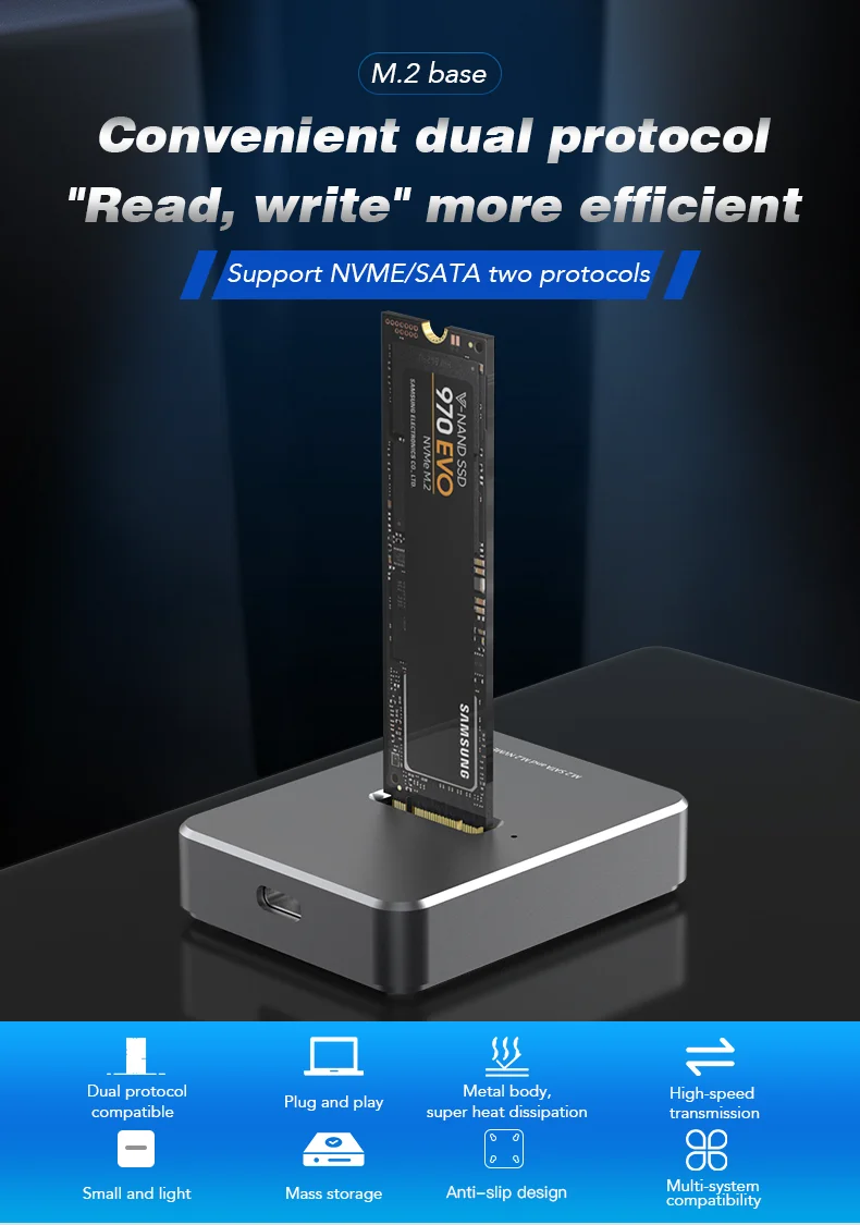 Câbles et Connectiques,Station d'accueil pour disque dur M.2,boîtier caddie,adaptateur SATA-NVMe ...