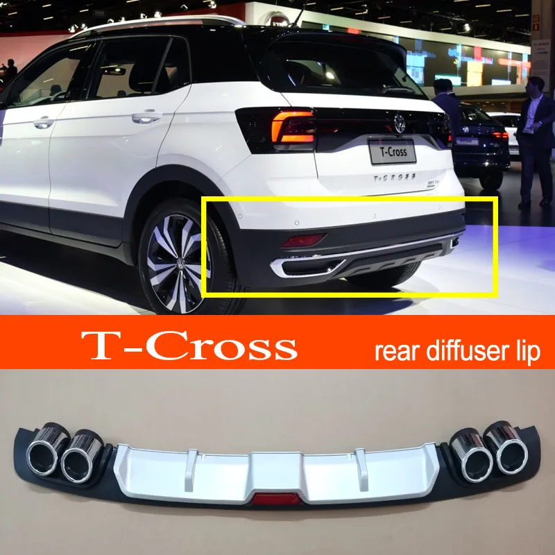 T-Cross-ABS-Plastic-Silver-Black-Car-Rear-Bumper-Rear-Diffuser-Spoiler ...