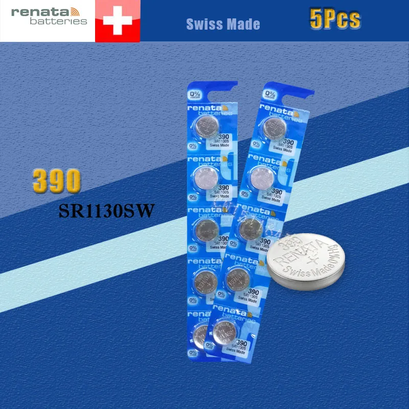 5 X Renata Silver Oxide Watch Battery 390 Sr1130sw 1130 1.55v 100% ...