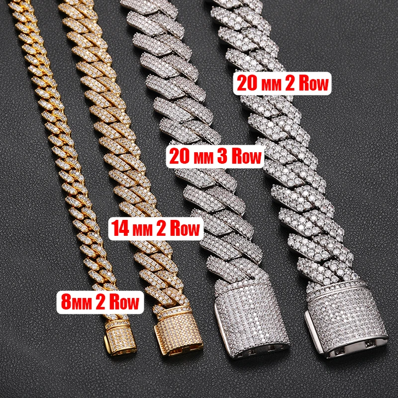 Hip Hop Iced Out Paved 8MM 13MM 20MM Full Miami Curb Cuban Chain CZ ...