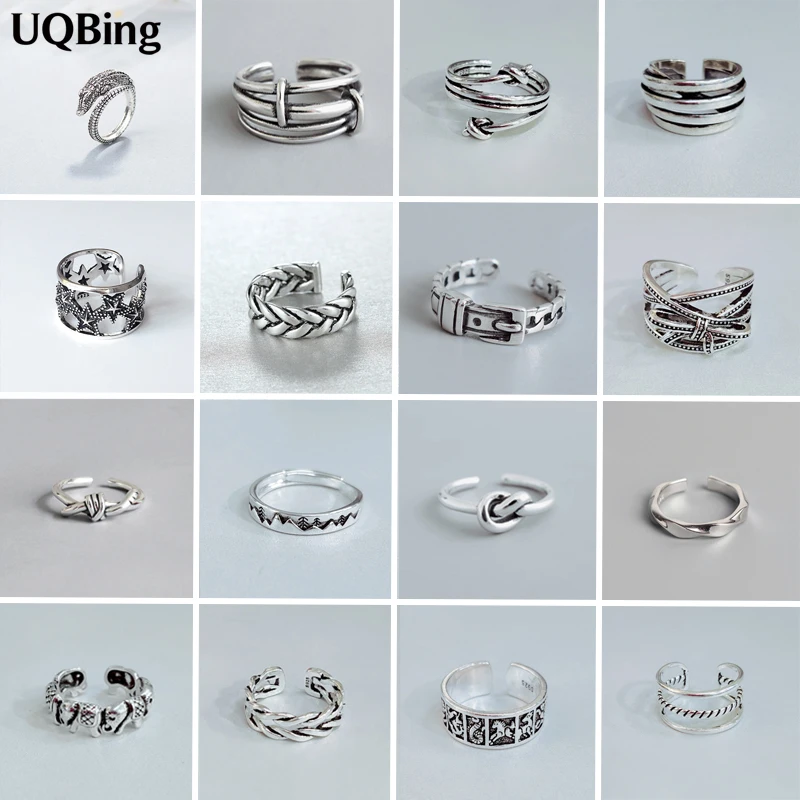 Anillos Vintage de Plata de Ley 925 para mujer, accesorio ajustable con capa de estrella y lazo ...