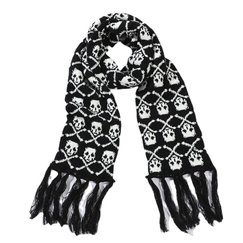 Unisex-Skull-Crossbones-Scarf-With-Fringes-for-Girl-Adult-Fashion-Skull ...