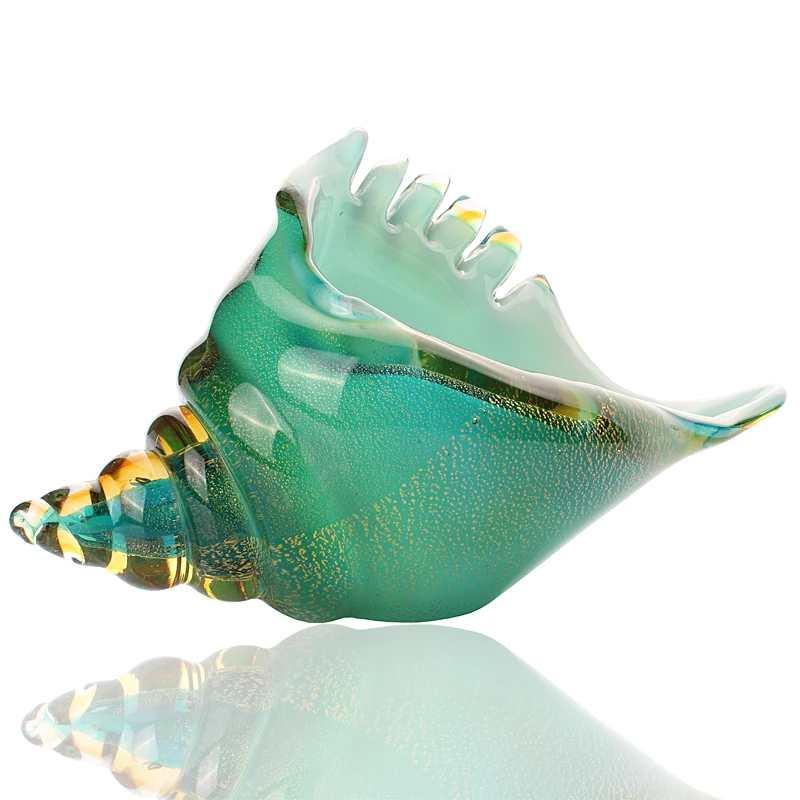 Green Art Glass Sea Shell Hand Blown Glass Conch Figurine Paperweight ...