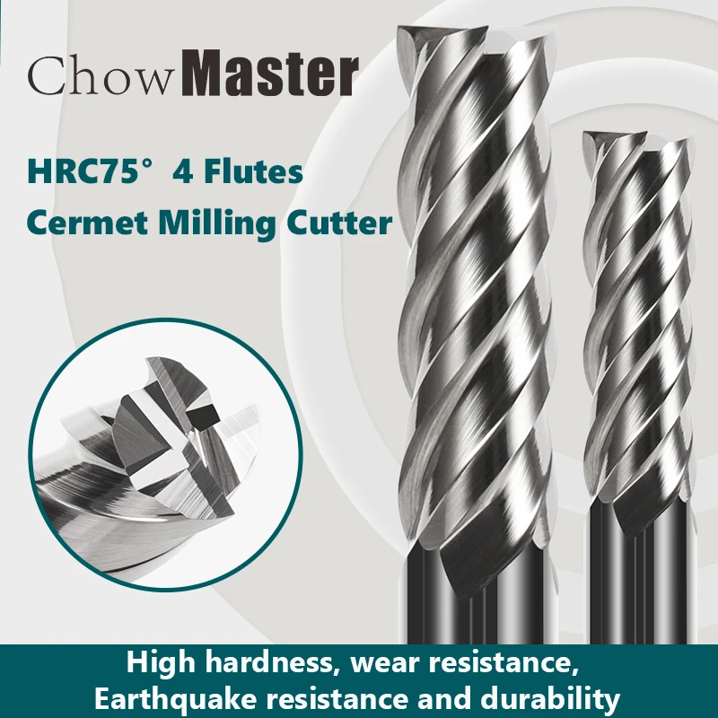 Hrc75 Solid Cermet Milling Cutter 4 Flute Uncoated High-hardness Cnc ...
