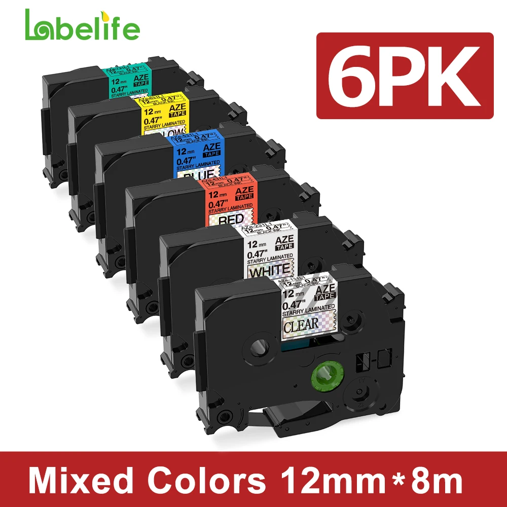 6PCS-Laser-Tapes-12mm-TZe-231L1-Laminated-Colorful-Glitter-Starry ...