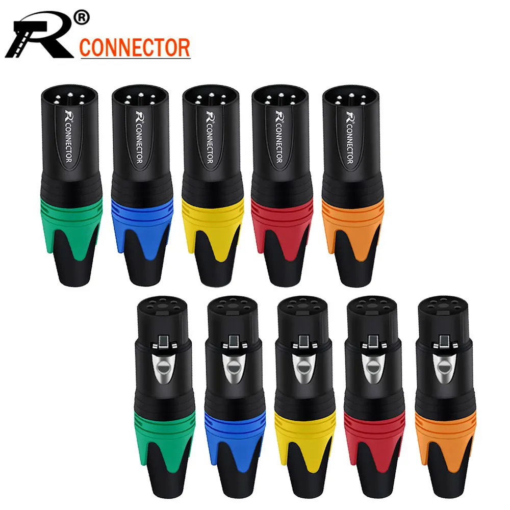 10pcs/lot 5 Pin XLR Connector Male / Female Jack Plug Nickel Plated 5 ...