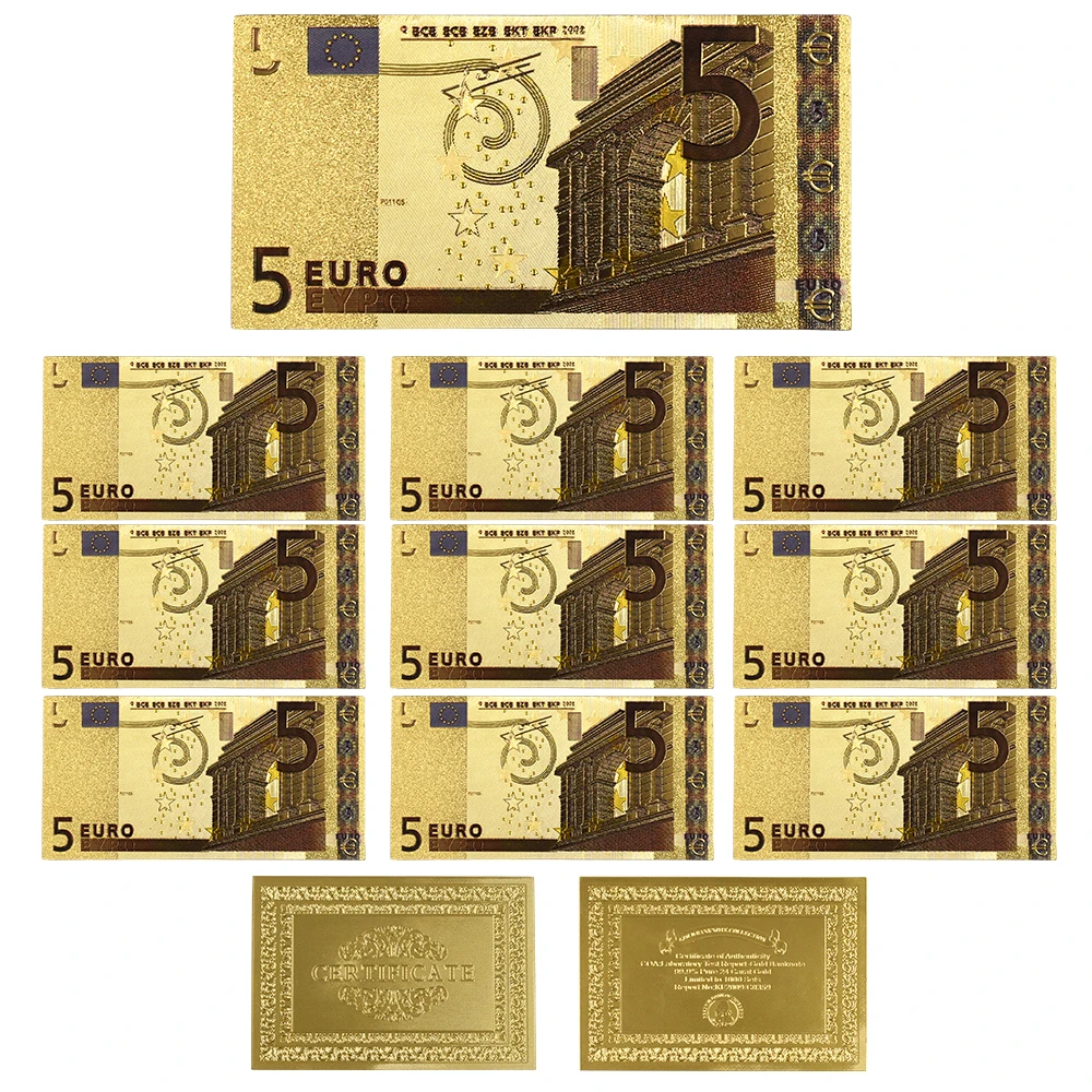 10pcs/lot 5 Euro 24k Gold Foil Banknote Colorful Double Design, Euro ...