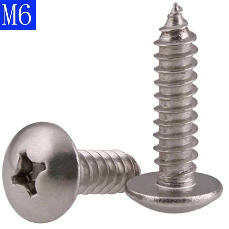 M6-6mm-304-Stainless-Phillips-Truss-Head-Sheet-Metal-Screw-Self-Tapping ...