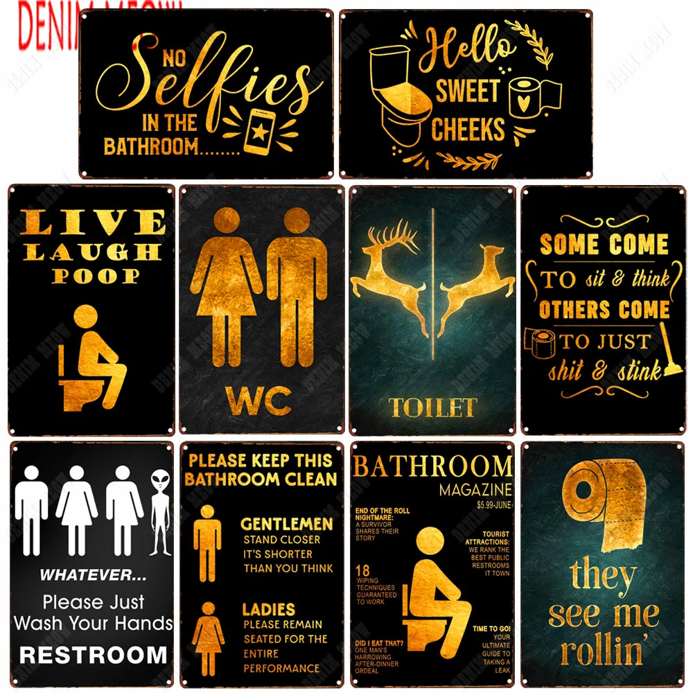 Metal Tin Sign Toilet | Restroom Toilet Plate | Restroom Wall Plates ...
