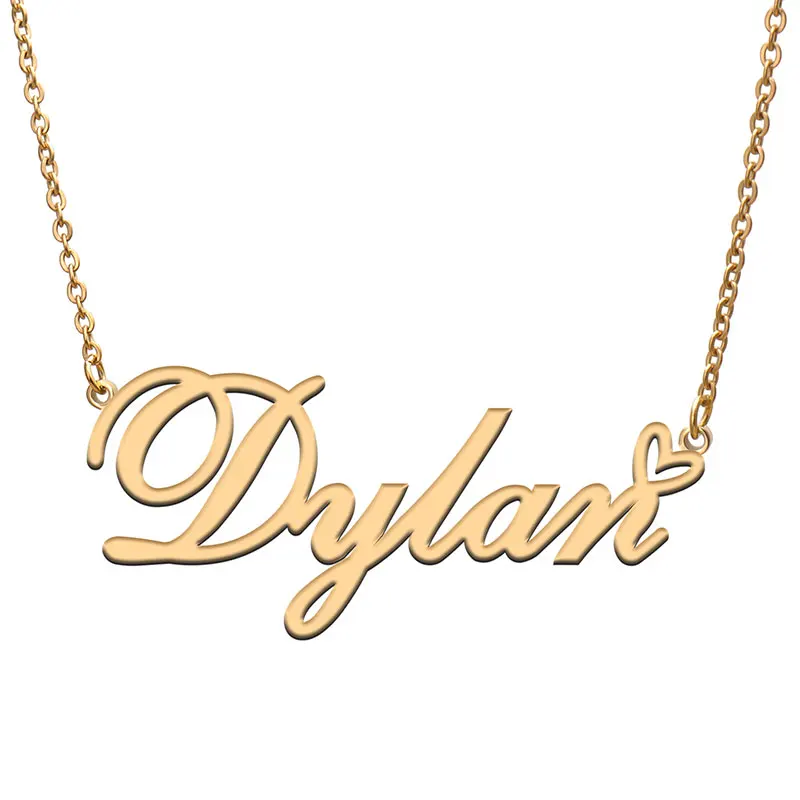 Love Heart Dylan Name Necklace for Women Stainless Steel Gold & Silver ...