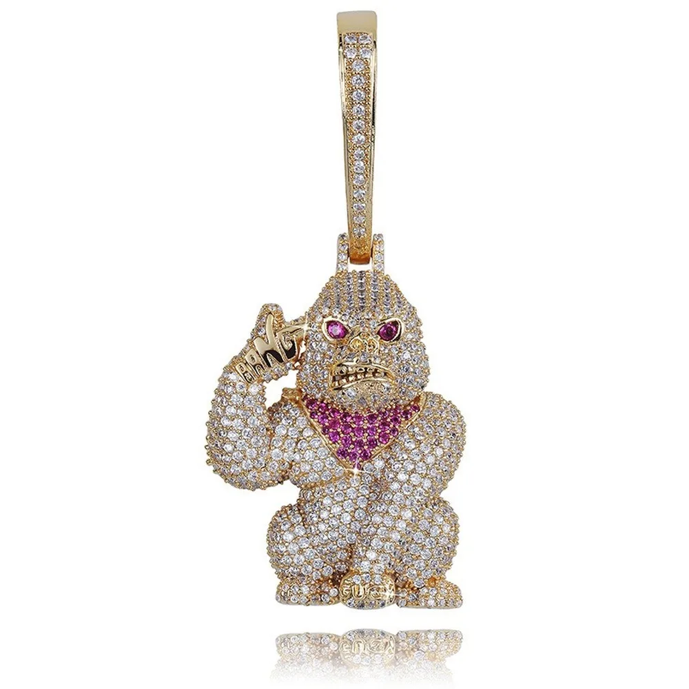 Gorilla Pendant & Necklace 18k Gold Plated Lab Diamond Iced Out Chain ...