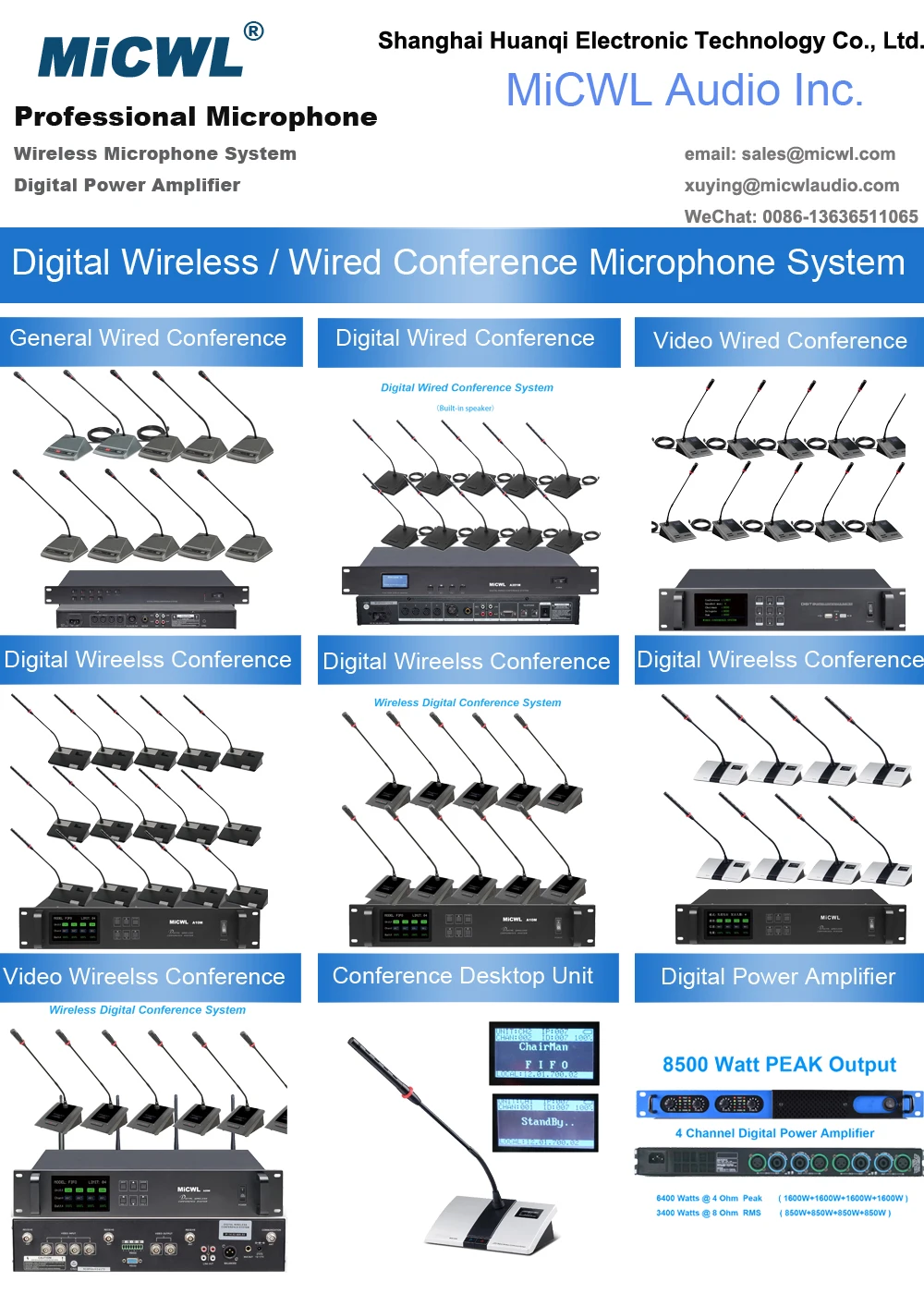 EM8000 Mute Function UHF Wireless 8 Microphone Conference System 8 Goo