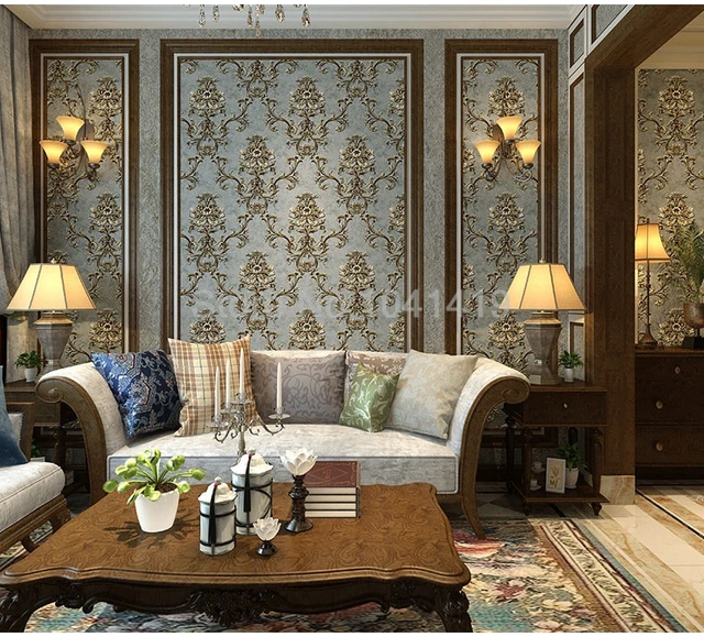 Non Woven Wallpaper Damascus Luxury 3D Embossed Damascus Wallpaper