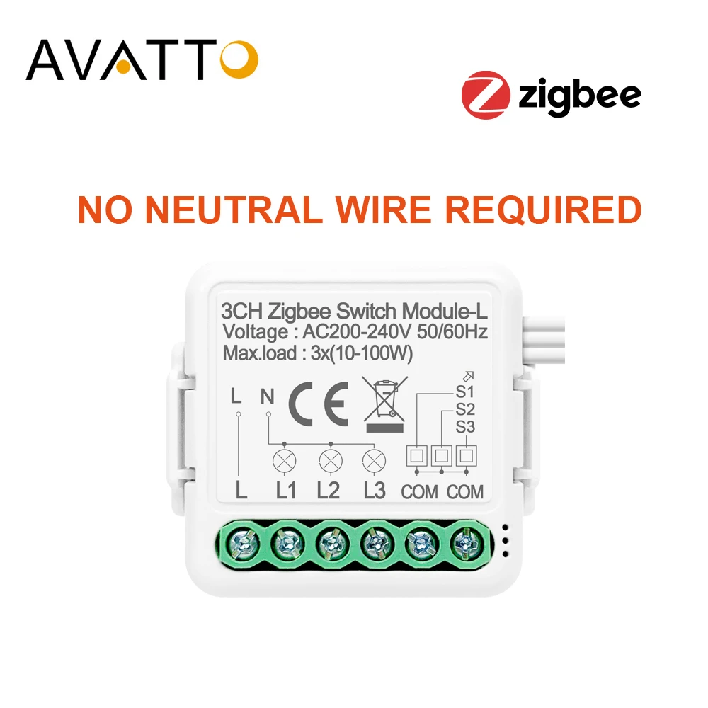 Avatto 1/2/3 Gang Tuya Zigbee Light Switch Module No Neutral Wire, 2 ...