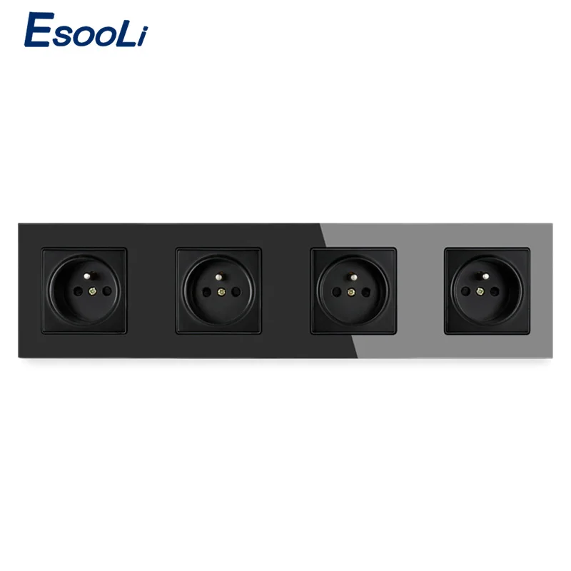 Esooli-4-Gang-Crystal-Glass-Panel-French-Standard-Wall-Socket-258-86mm ...
